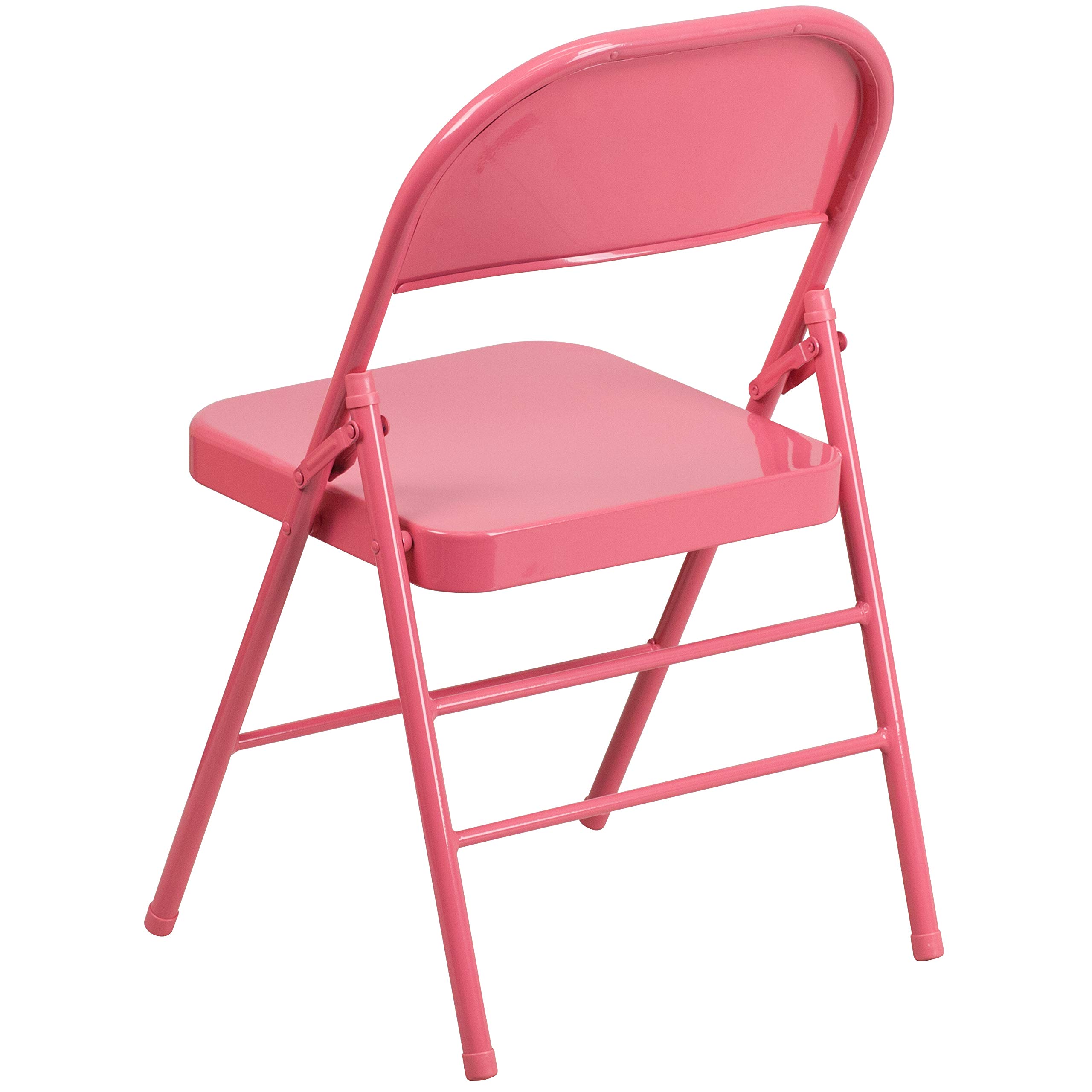 EMMA + OLIVER 2 Pack Bubblegum Pink Triple Braced & Double Hinged Metal Folding Chair