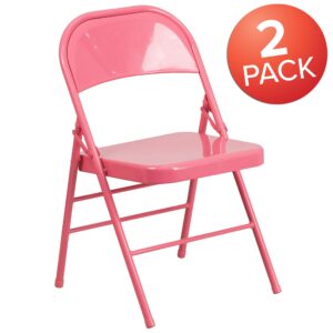 EMMA + OLIVER 2 Pack Bubblegum Pink Triple Braced & Double Hinged Metal Folding Chair