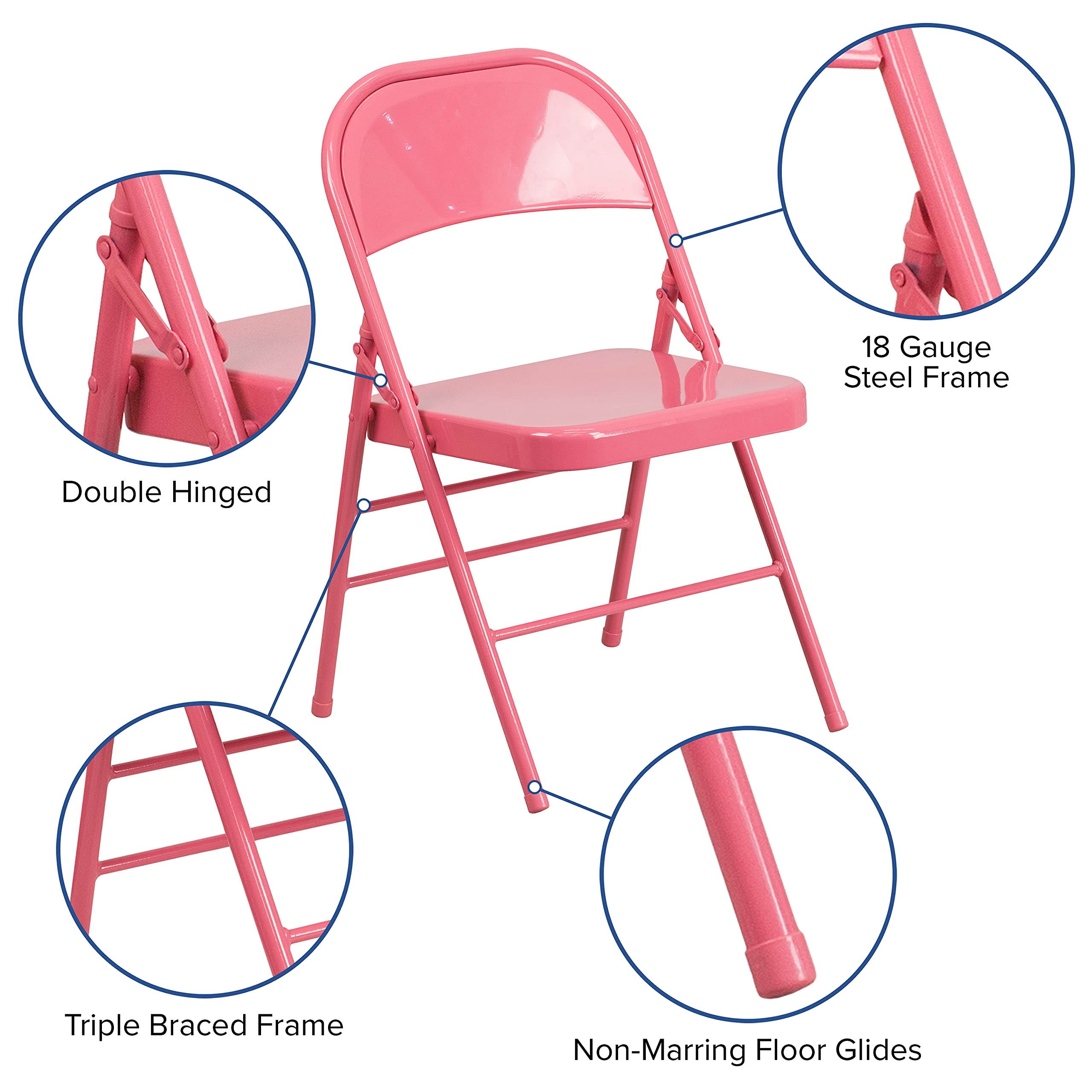 EMMA + OLIVER 2 Pack Bubblegum Pink Triple Braced & Double Hinged Metal Folding Chair