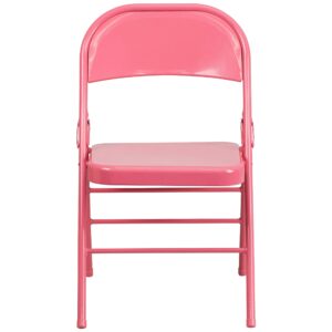 EMMA + OLIVER 2 Pack Bubblegum Pink Triple Braced & Double Hinged Metal Folding Chair