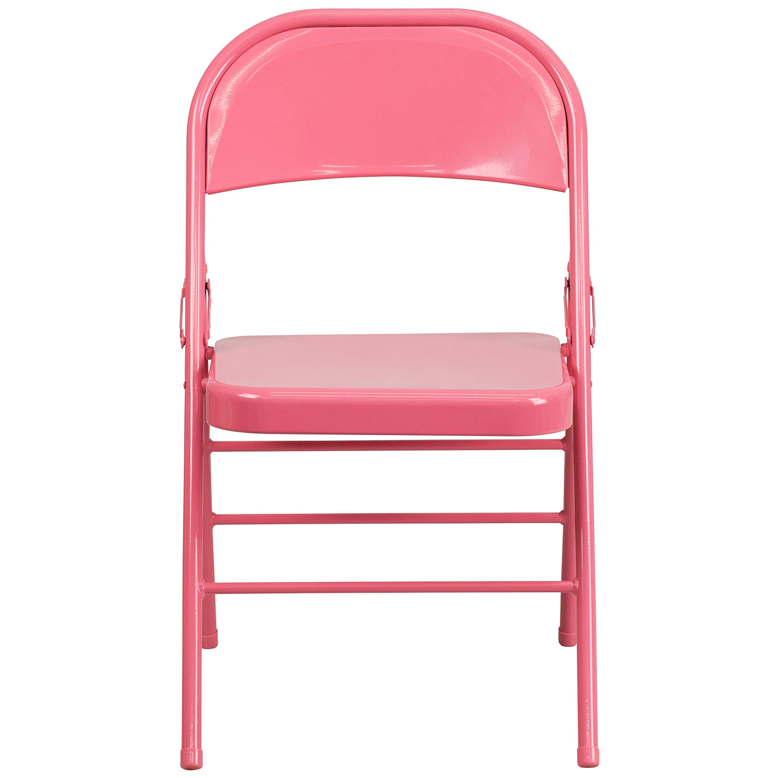 EMMA + OLIVER 2 Pack Bubblegum Pink Triple Braced & Double Hinged Metal Folding Chair