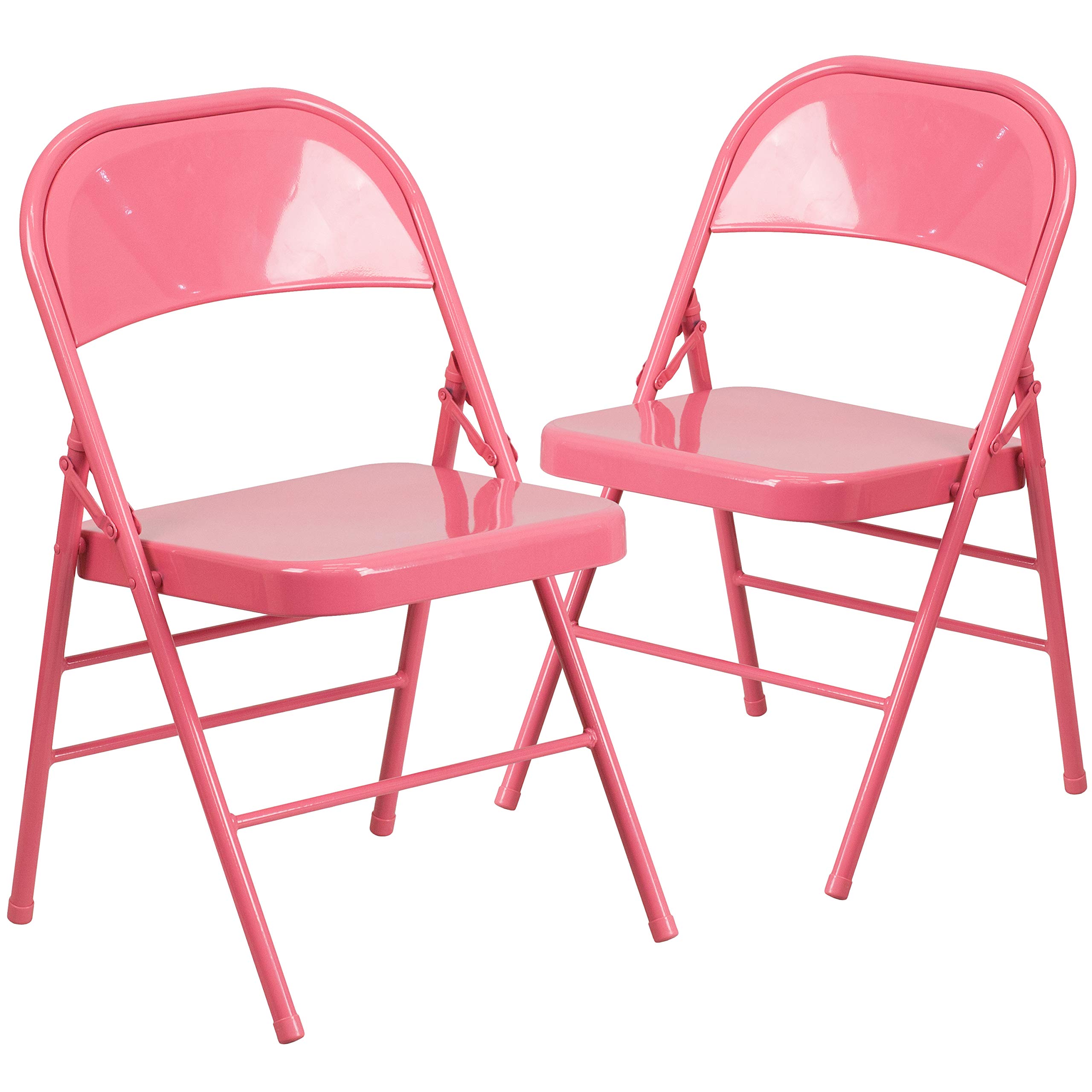 EMMA + OLIVER 2 Pack Bubblegum Pink Triple Braced & Double Hinged Metal Folding Chair