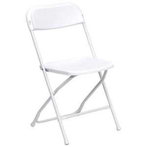 tentandtable heavy duty poly plastic stackable folding chairs | white | for event, banquet, and wedding| 300-pound capacity | 10 pack