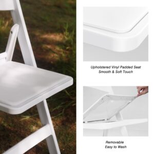 Allpop 4 Pack Resin Folding Chair with Vinyl Padded Seat, 550LB Capacity, Commercial Chair Set for Party Wedding Picnic Events, White