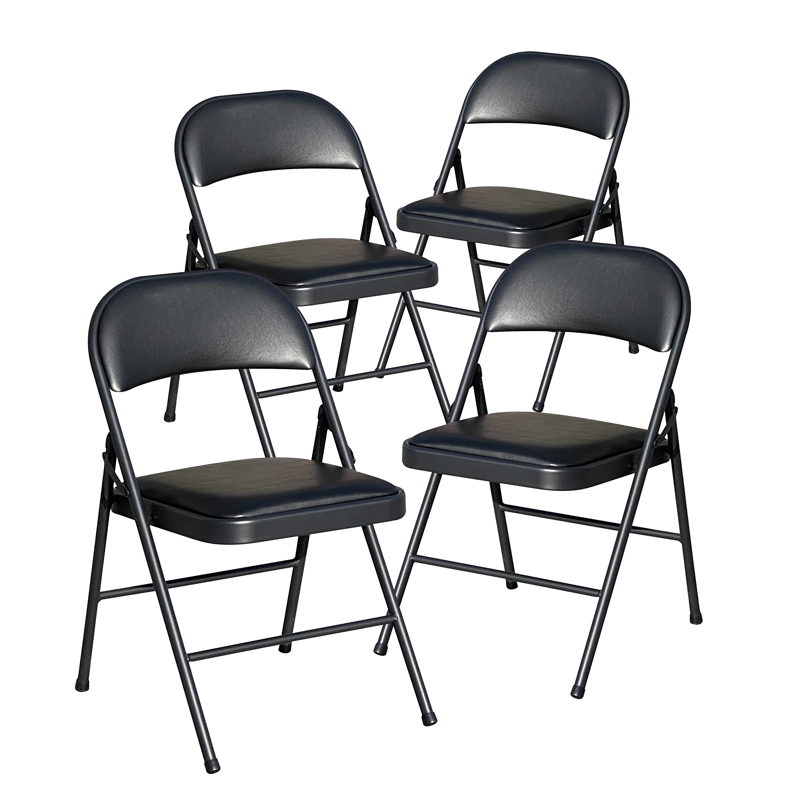 BOOSDEN Folding Chairs 4 Pack, Foldable Chair, Metal Folding Chair, Heavy Duty Folding Chairs with Padded Seats for Outdoor, Indoor, Dining, Party, Black