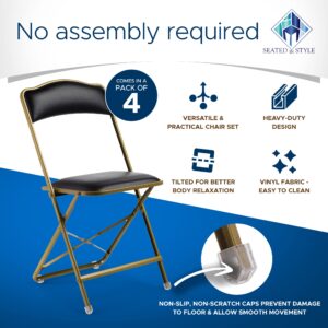 Folding Chairs with Padded Seats 4 Pack - Foldable Chair with Heavy-Duty Steel Frame, Elegant Party Bridge Chairs, Metal Folding Chair for Outside, Home, Office, Indoor & Outdoor Events - Gold/Black