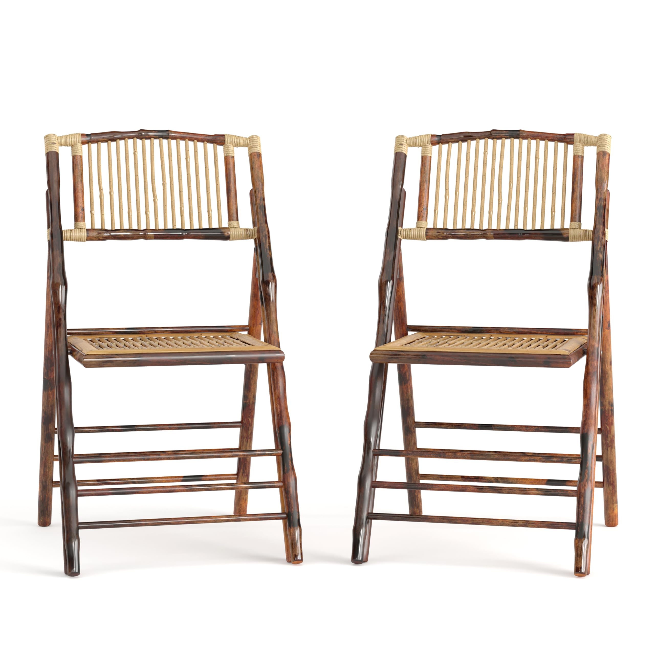 EMMA + OLIVER 2 Pack Commercial Event Party Rental Bamboo Folding Chair