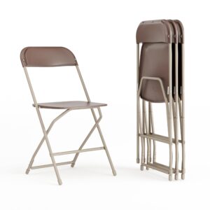 emma + oliver folding chair - brown plastic - 4 pack 650lb weight capacity comfortable event chair - lightweight folding chair