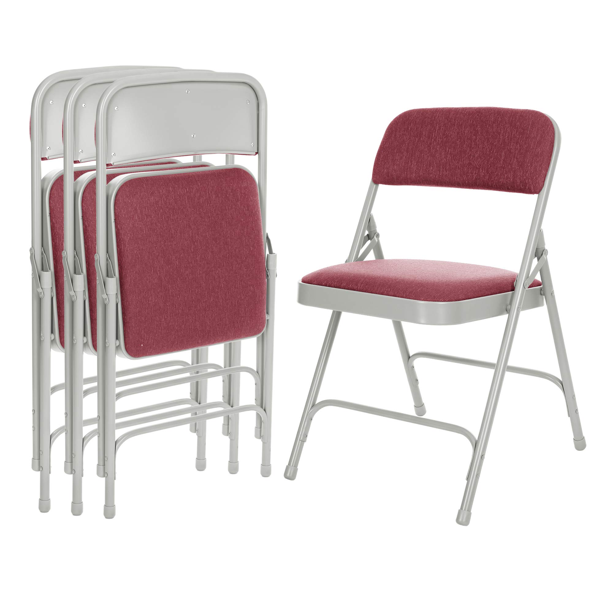 OEF Furnishings Deluxe Fabric Upholstered Double Hinge Premium Folding Chairs, Red