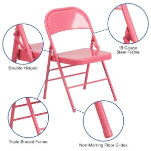 EMMA + OLIVER 4 Pack Colorful Bubblegum Pink Triple Braced Metal Folding Chair