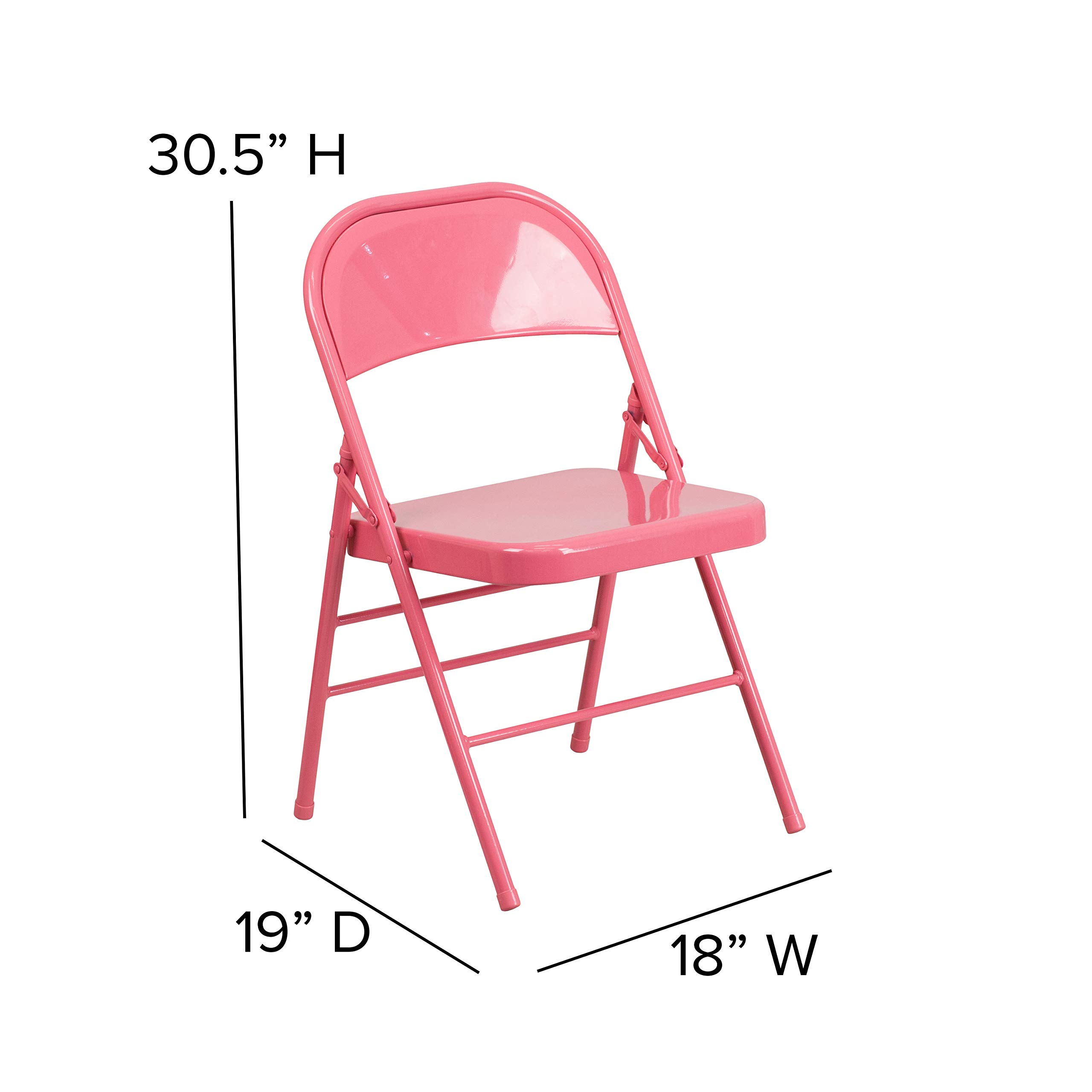 EMMA + OLIVER 4 Pack Colorful Bubblegum Pink Triple Braced Metal Folding Chair