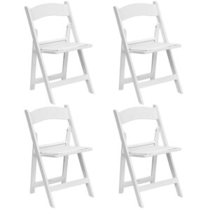 tentandtable white resin stackable folding chairs | 4 pack | heavy duty | 300-pound capacity | for banquets, weddings, and events