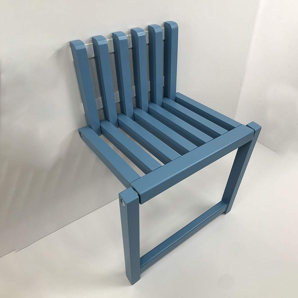 Kelendle Folding Chair Wall-Mounted Invisible Shoe-Changing Stool Made of Solid Wood Wall Seat Folding with Support Legs Saving Space Suitable for Various Occasions Blue