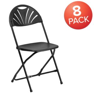 EMMA + OLIVER 8 Pack 650 lb. Capacity Black Plastic Fan Back Folding Chair