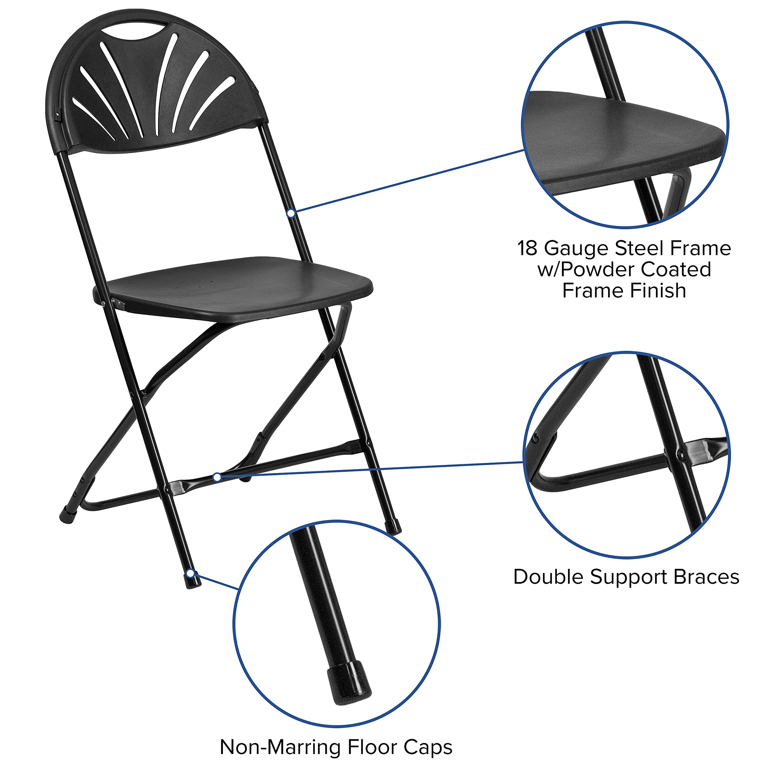 EMMA + OLIVER 8 Pack 650 lb. Capacity Black Plastic Fan Back Folding Chair