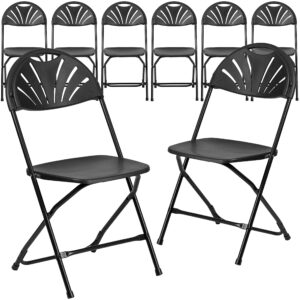 EMMA + OLIVER 8 Pack 650 lb. Capacity Black Plastic Fan Back Folding Chair