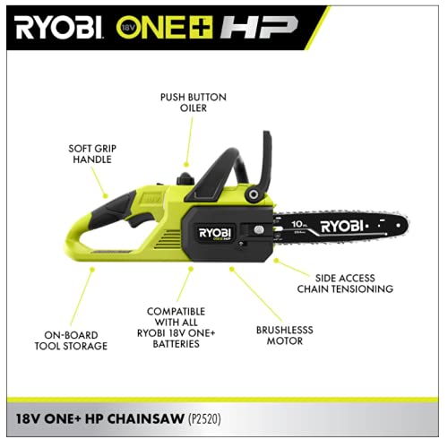 Ryobi ONE+ 10 in. HP 18V Brushless Lithium-Ion Electric Cordless Battery Chainsaw - 4.0 Ah Battery and Charger Included