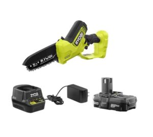 ryobi one+ hp 18v brushless 6 in. compact pruning mini chainsaw kit with battery and charger (bulk packaged)