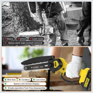 Mini Chainsaw, 6-INCH Electric Cordless Mini Chainsaw, 2Pcs 2000MAH Rechargeable Battery Small Handheld Portable Chain Saw Pruning Shears for Tree Branches/Wood Cutting/Gardening/Camping