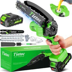 tietoc mini chainsaw cordless 6 inch [gardener friendly] super handheld rechargeable chain saw with security lock & auto oiler-system, small electric chainsaws battery powered for wood/trees cutting