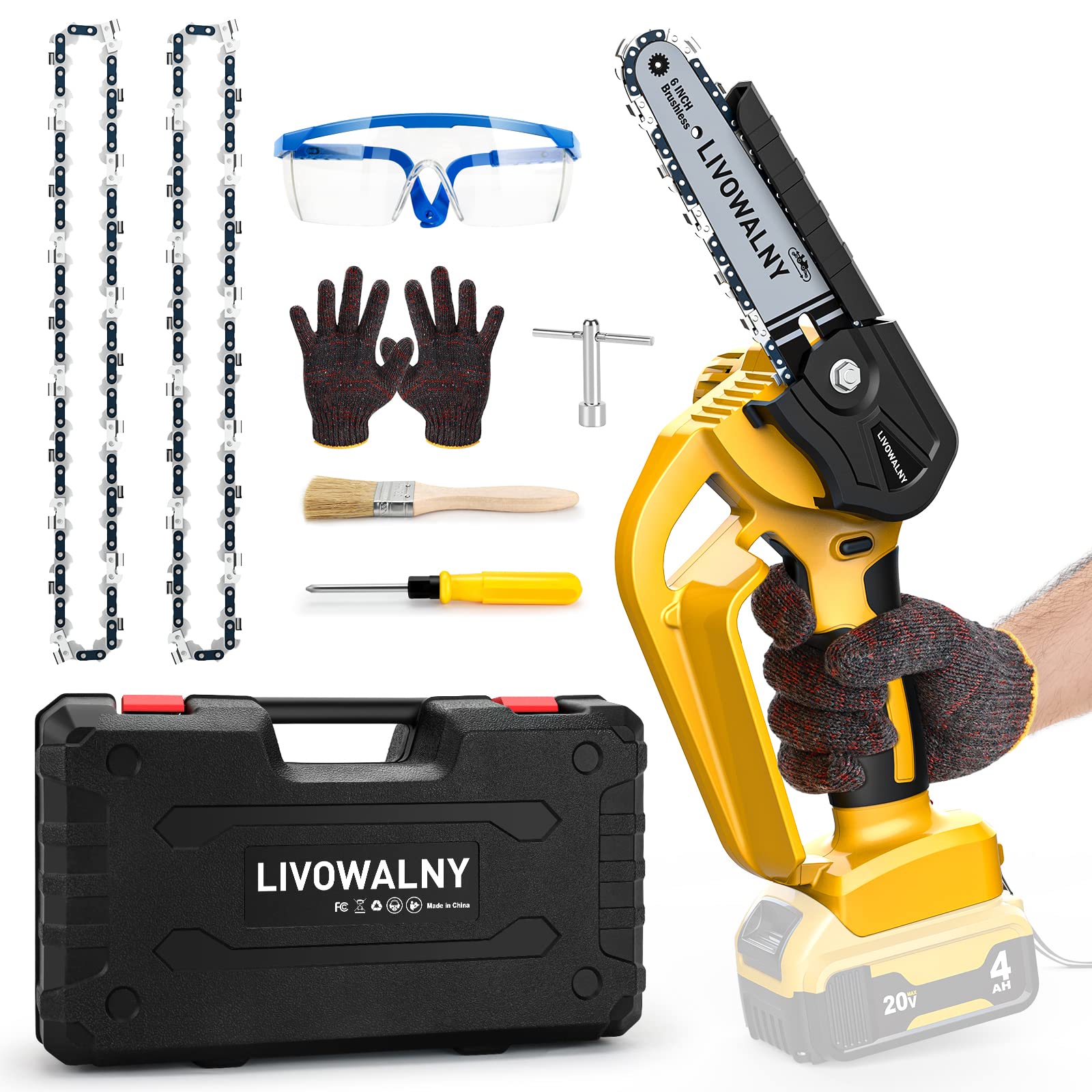 Mini chainsaw for DeWalt 20V battery: cordless electric chain saw - handheld 6 inch pruning tool（no battery）