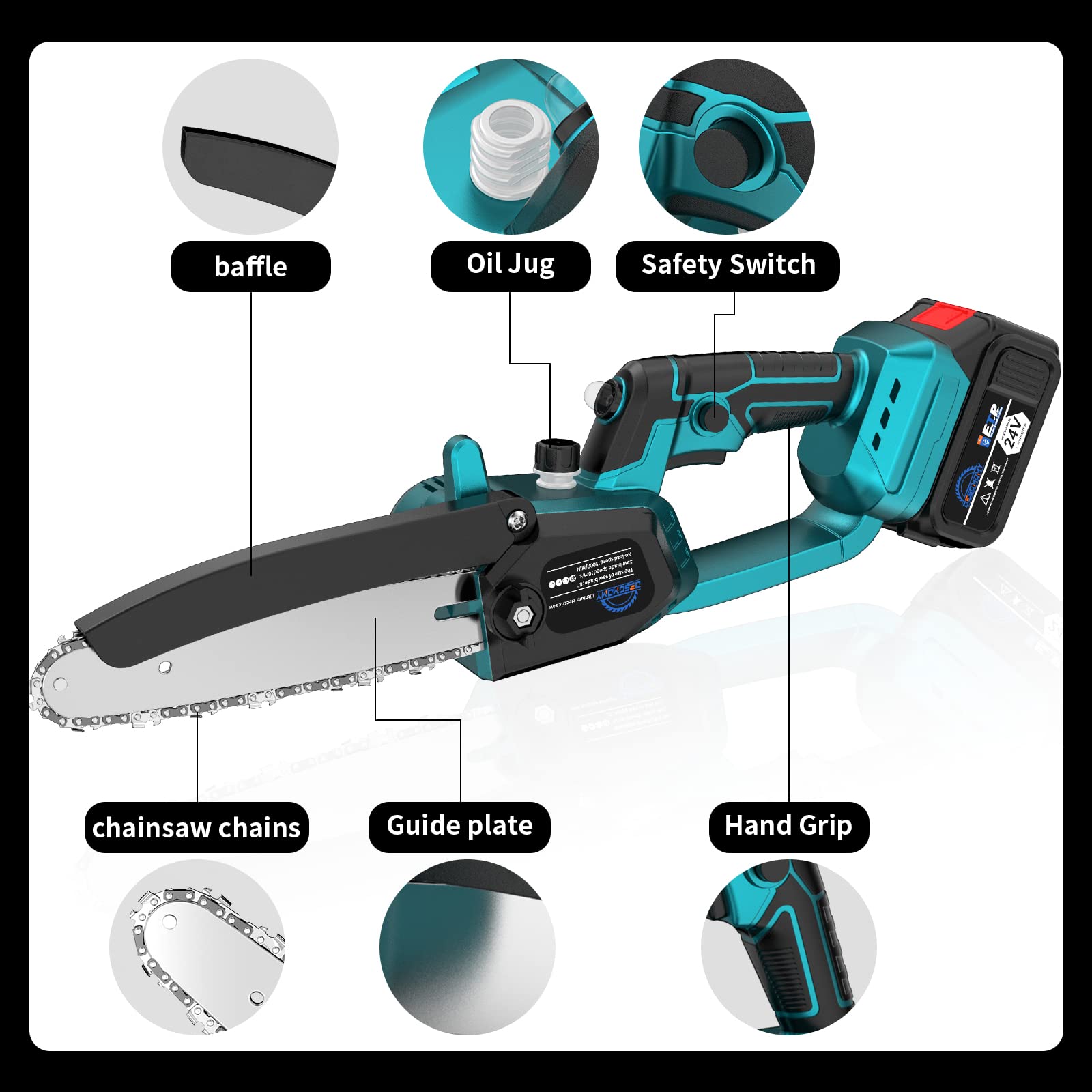 Desgmomy Mini Chainsaw Cordless 8 inch, Small Electric Handheld Chainsaw 21V Rechargeable Battery Powered for Garden Courtyard Wood Cutting Tree Trimming (2 Battery + 3 Chains + 1 Glasses)