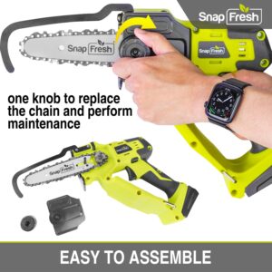 SnapFresh Mini Chainsaw Cordless, 5 Inch Electric Chain Saw Portable Handheld Chain Saw With 2.0Ah Battery & Fast Charger, Security Lock, for Tree Branches, Courtyard Garden