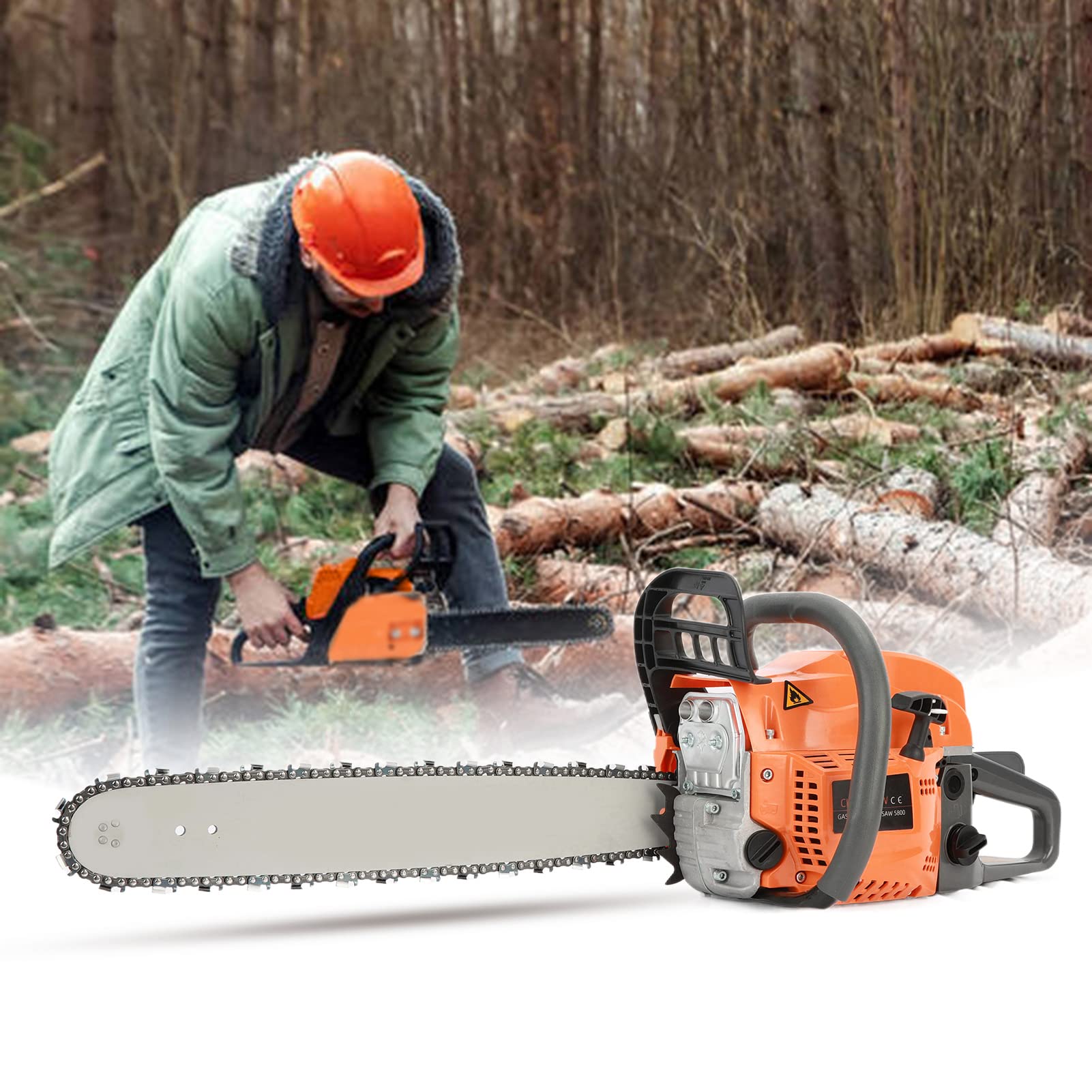 Gas Chainsaw 58CC Power Chain Saw 20 Inch Guide Board Chain Saws Handheld Cordless Petrol Chain Saws for Trees Gas Powered Farm, Ranch & Garden Tools (Orange)