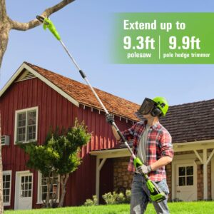 Greenworks 24V 8" Cordless Polesaw + 20" Pole Hedge Trimmer Combo (Great For Pruning and Trimming Branches / Shrubs), 2.0Ah Battery and Charger Included