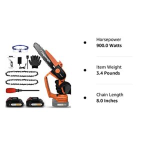 Mini Chainsaw 8 Inch, Cordless Mini Chainsaw Battery Powered with 24V 10000mAh Rechargeable Battery, 3.4Lb One-Hand Use Electric Chainsaw, Handheld Chainsaw for Tree Trimming Wood Cutting