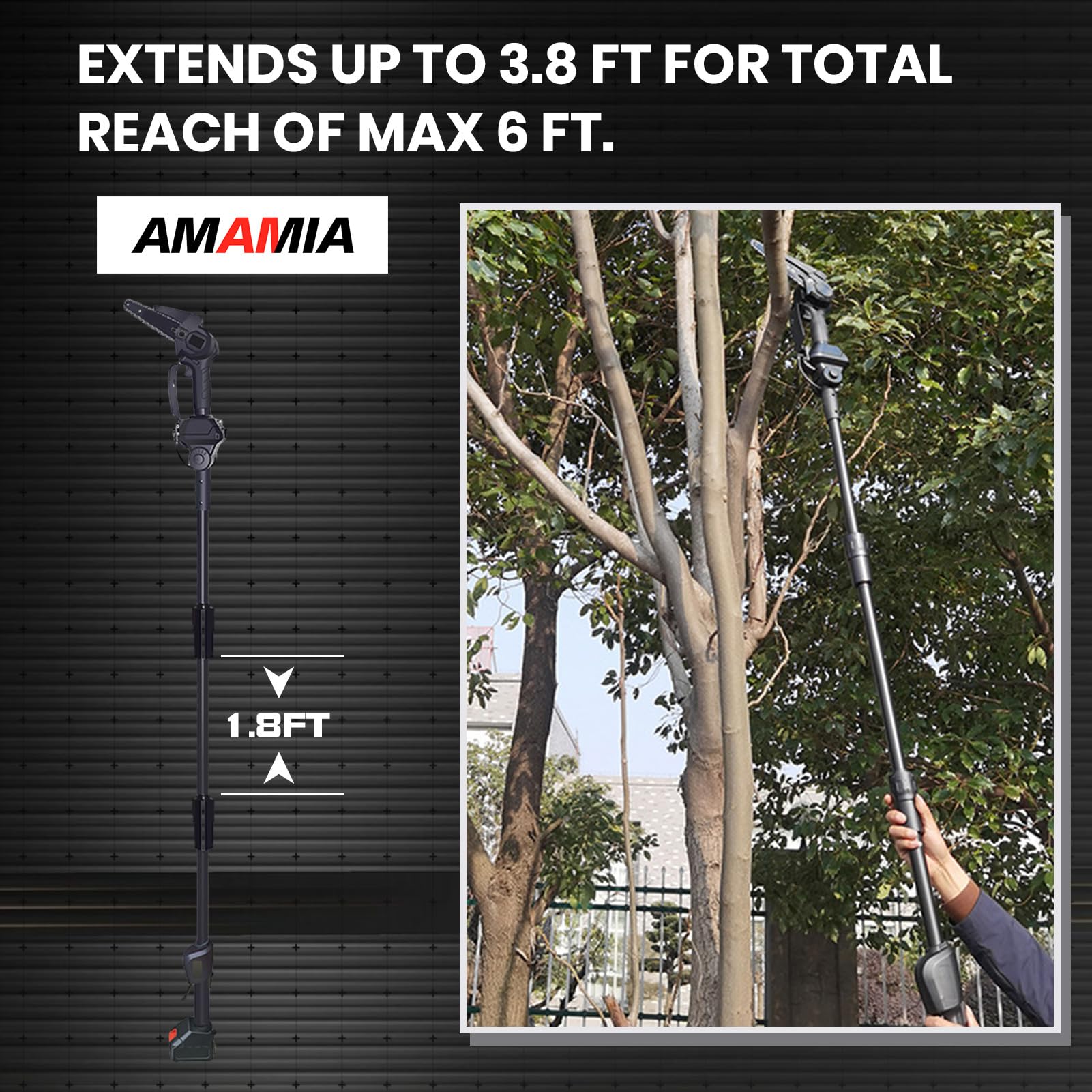 Cordless Pole Chainsaw,6-Inch Electric Extension Pole Chainsaw With 2X1500 mAh Batteries,Maximum Length 70 Inch for Trimming Branches from Trees Or Projects On The Ground.