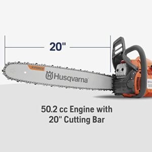 Husqvarna 450 Rancher 20 Inch Gas Chainsaw, 50.2-cc 3.2-HP, 2-Cycle X-Torq Engine, For Tree Pruning, Yard Cleanups and Firewood Cutting