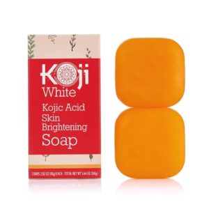 koji white pure kojic acid skin brightening soap for pigmentation with hyaluronic acid, vitamin c - even tone cleansing bar, sun damage skin with tea tree, coconut oil, vegan, 2.82 oz (2 bars)