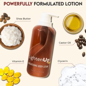 LightenUp, Skin Brightening Lotion - 13.5 Fl oz / 400ml - Moisturizing, Hydrating Body Lotion for Body, Knees, Elbows, Hands, Underarms, with Jamaican Castor Oil and Shea Butter