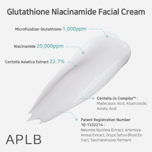 APLB Glutathione Niacinamide Facial Cream | LIPO GLUTA NIAC CEN™ 24.8% 1.86 FL.OZ/Korean Skincare, Deep hydration, Niacinamide, Improve skin elasticity, Improve skin texture