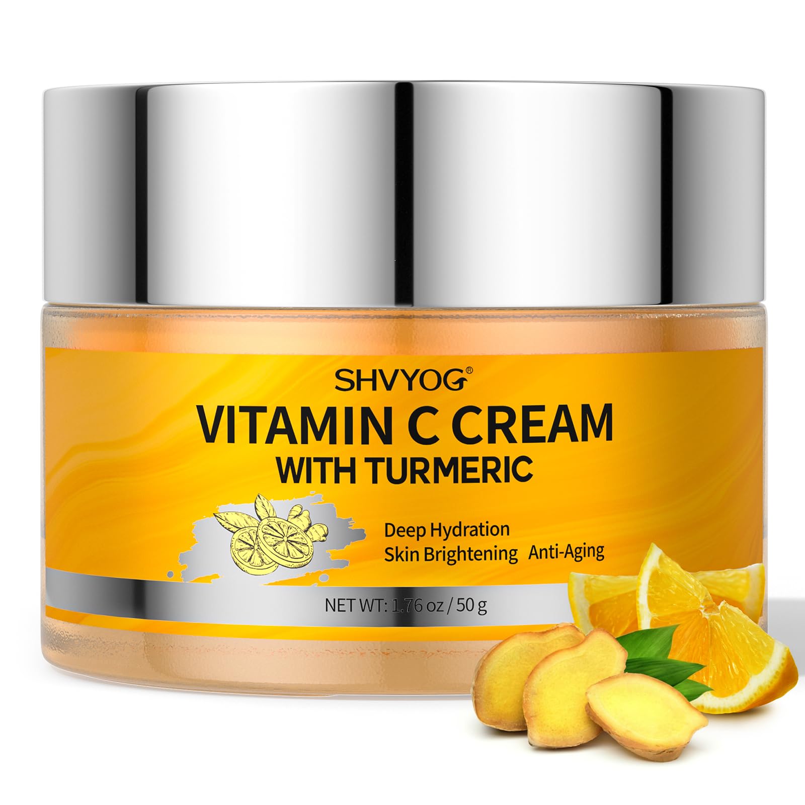 Vitamin C Face Moisturizer, Turmeric Vitamin C Face Cream, Anti-aging Hydration Skin Firming & Brightening Cream for Dark Spots, Wrinkles, Uneven Skin Tone, Vitamin C Lotion for Instant Glow, 1.76 OZ