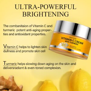 Vitamin C Face Moisturizer, Turmeric Vitamin C Face Cream, Anti-aging Hydration Skin Firming & Brightening Cream for Dark Spots, Wrinkles, Uneven Skin Tone, Vitamin C Lotion for Instant Glow, 1.76 OZ