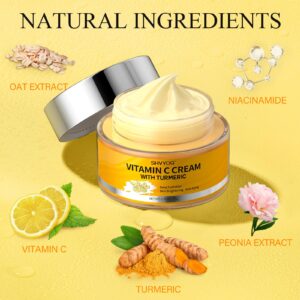 Vitamin C Face Moisturizer, Turmeric Vitamin C Face Cream, Anti-aging Hydration Skin Firming & Brightening Cream for Dark Spots, Wrinkles, Uneven Skin Tone, Vitamin C Lotion for Instant Glow, 1.76 OZ