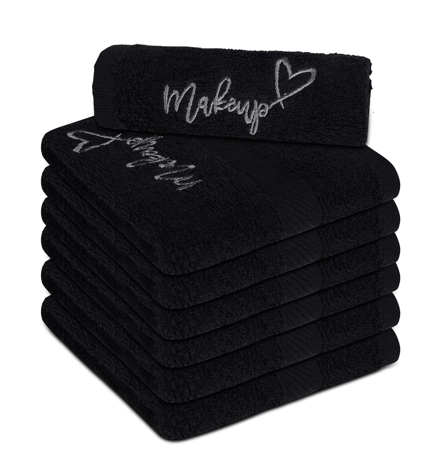 ZUPERIA Makeup Wash Cloths for Showering - 100% Cotton Lint-Free (12x12 Inches, Packof 6, Black) Medium Weight Face Wash Cloths, Multi-Purpose Wash Cloths for Bathroom, Hotel and Spa