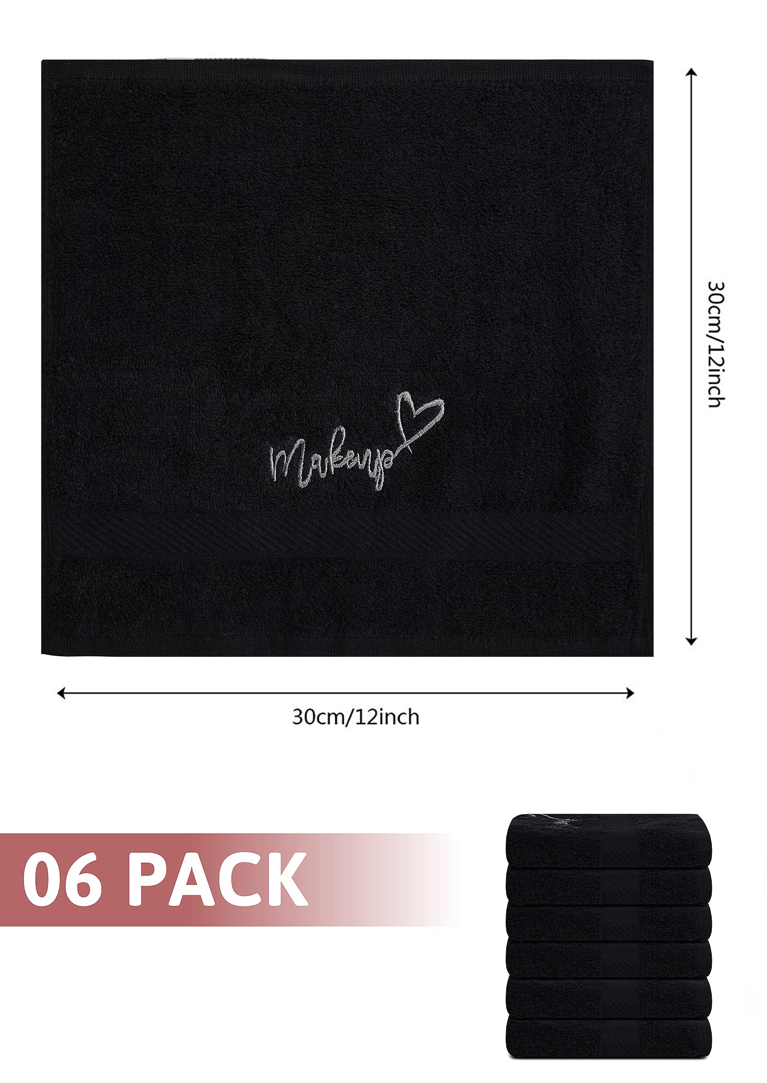 ZUPERIA Makeup Wash Cloths for Showering - 100% Cotton Lint-Free (12x12 Inches, Packof 6, Black) Medium Weight Face Wash Cloths, Multi-Purpose Wash Cloths for Bathroom, Hotel and Spa