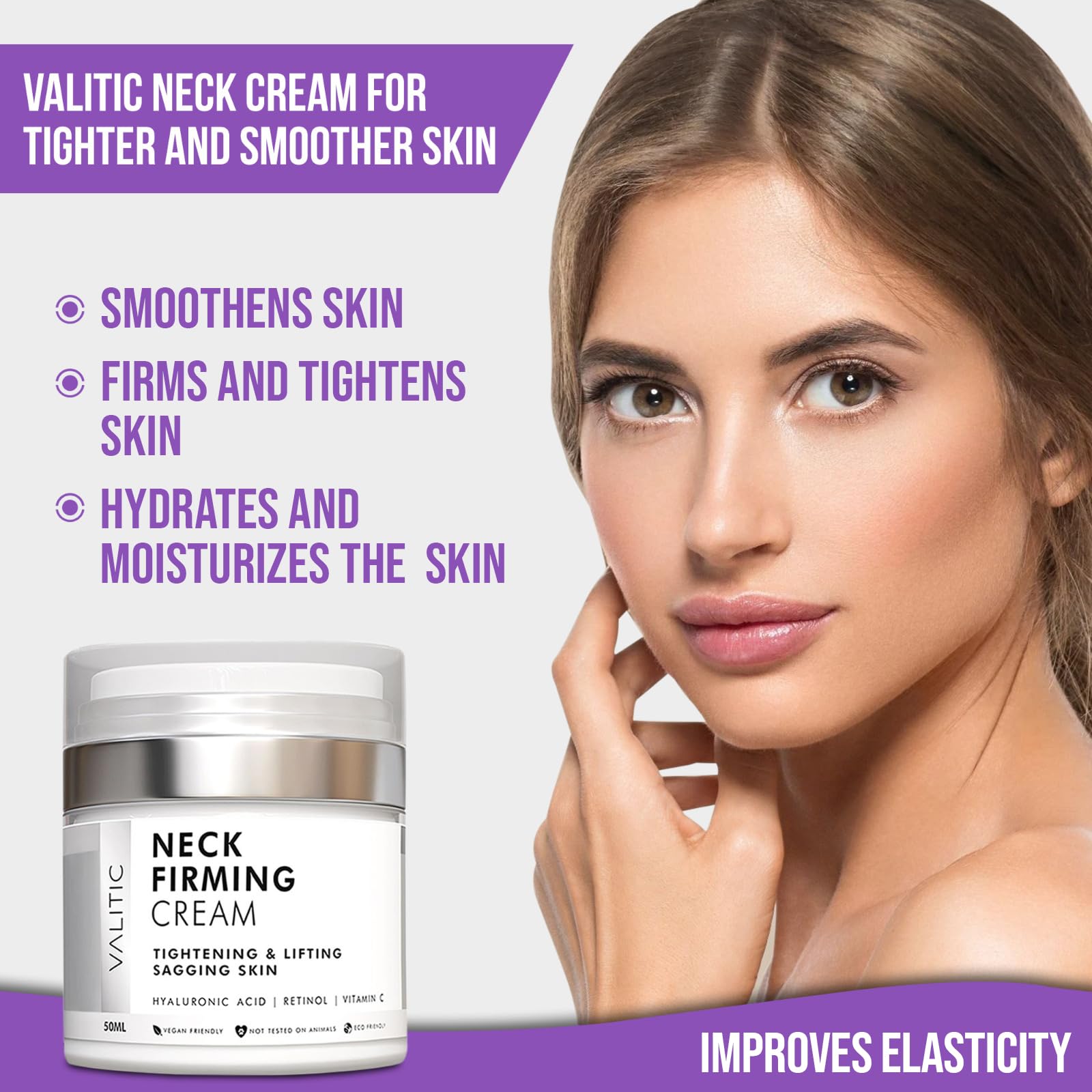 VALITIC Neck Cream for Tightening and Firming - Hyaluronic Acid, Retinol, and Vitamin C - Anti Aging Tightening & Lifting Sagging Skin Day and Night Cream