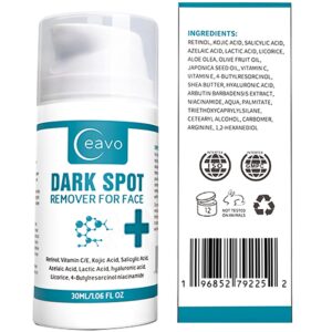 dark spot remover for face serum with vitamin c and e, retinol, salicylic acid, kojic acid, niacinamide, azelaic acid, lactic acid, 4-butylresorcinol, licorice. hyperpigmentation treatment, acne scar spot treatment fade post-acne hyperpigmentation. brown