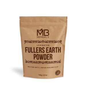 mb herbals 100% pure fullers earth powder 100g | 3.5oz | multani mitti facial clay bentonite indian healing clay | no preservatives | no bleaching agents | no added fragrance| fuller's earth