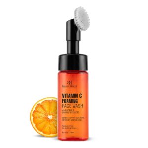 botanic hearth vitamin c foaming face wash with papaya & orange | extracts built-in silicone brush | cleansing & glowing skin | paraben & sulphate free | face cleanser for women & men | 5.1 fl oz