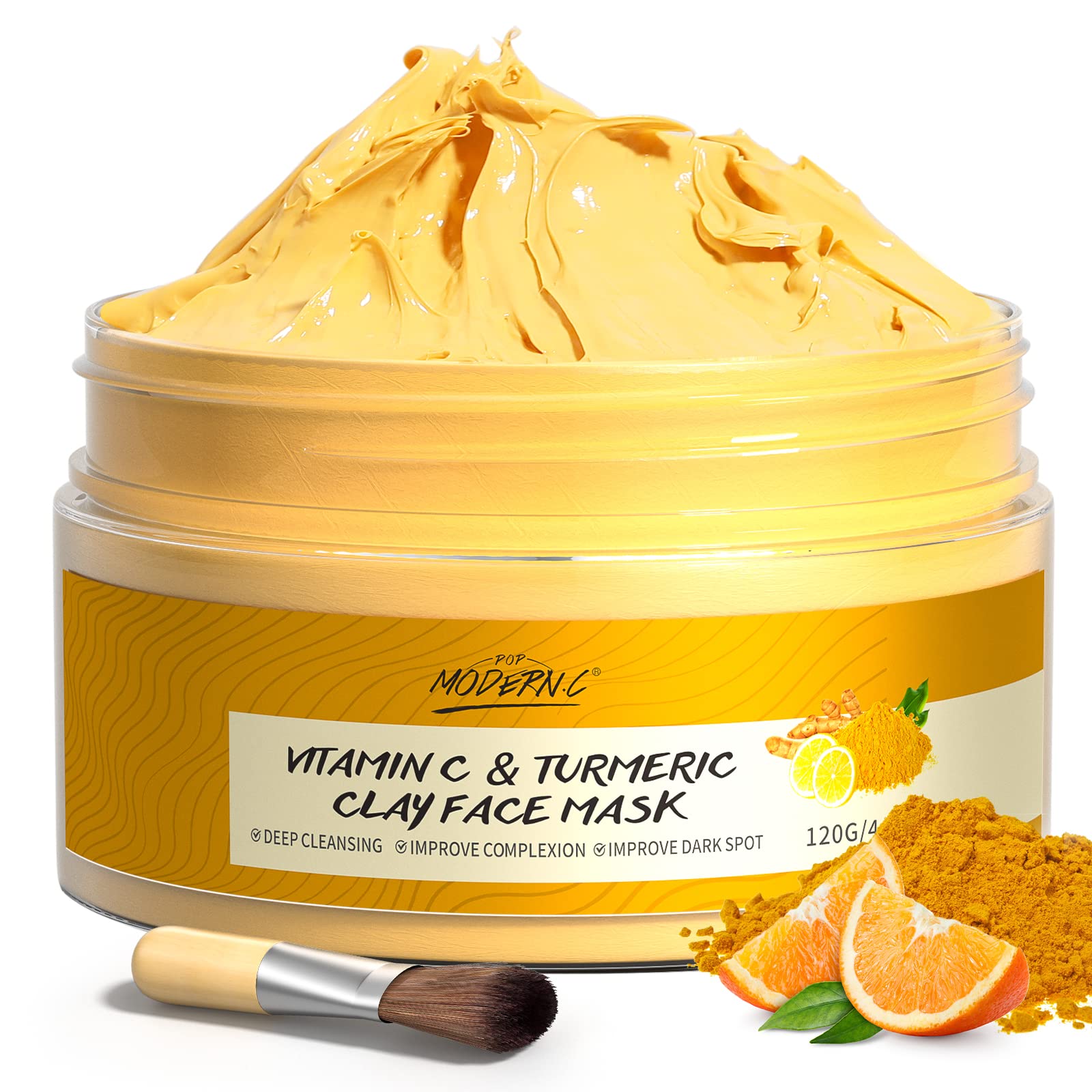 POP MODERN.C Turmeric Vitamin C Clay Mask Deep Cleansing Face Mask Skin Care Improve Blackheads Acne Dark Spots and Even out skin tone Facial Mask Control Oil and Refining Pores