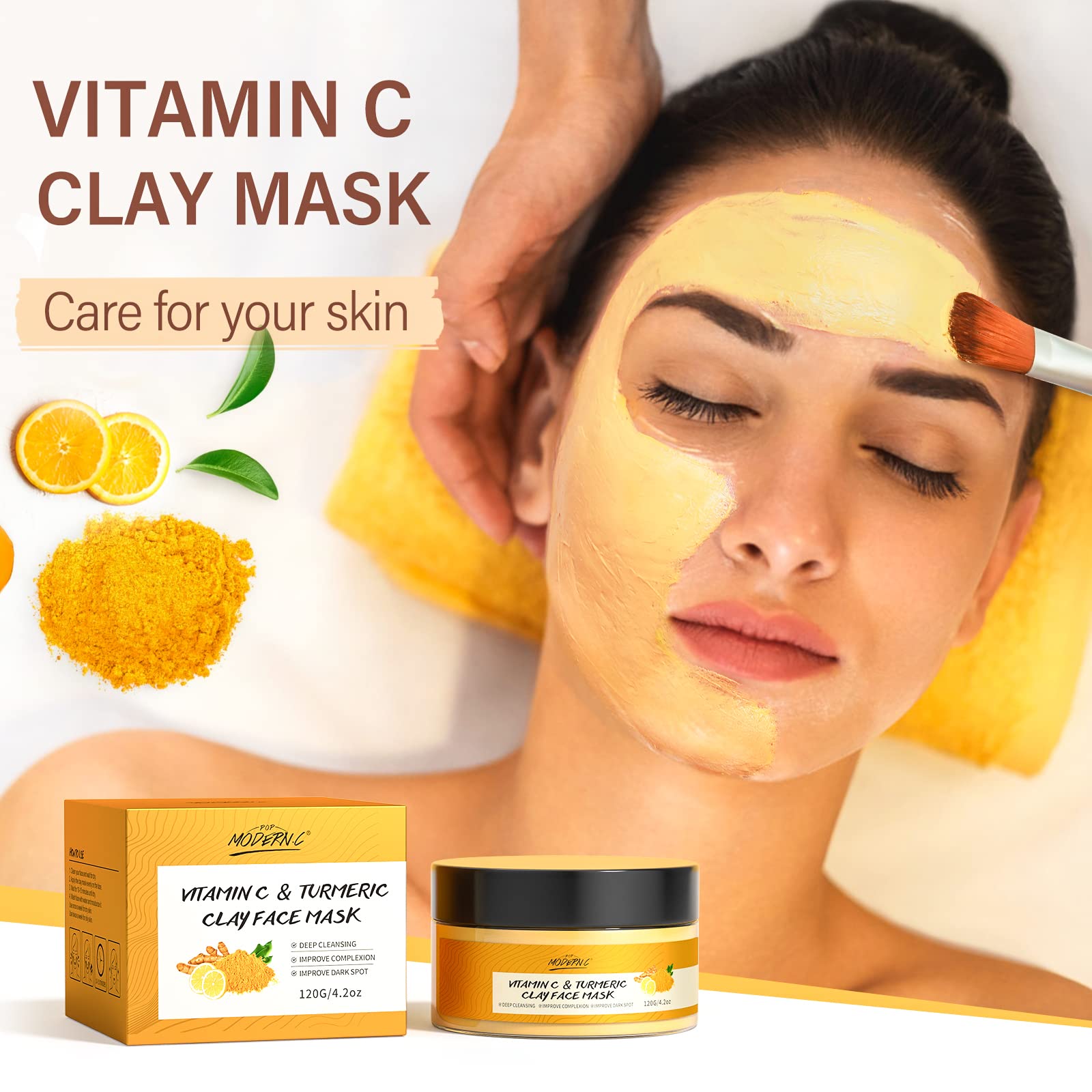 POP MODERN.C Turmeric Vitamin C Clay Mask Deep Cleansing Face Mask Skin Care Improve Blackheads Acne Dark Spots and Even out skin tone Facial Mask Control Oil and Refining Pores