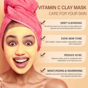 POP MODERN.C Turmeric Vitamin C Clay Mask Deep Cleansing Face Mask Skin Care Improve Blackheads Acne Dark Spots and Even out skin tone Facial Mask Control Oil and Refining Pores