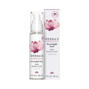 derma e essentials overnight peel – vegan, gluten-free nourishing facial exfoliant with alpha hydroxy acid and lactic acid, 2 fl oz