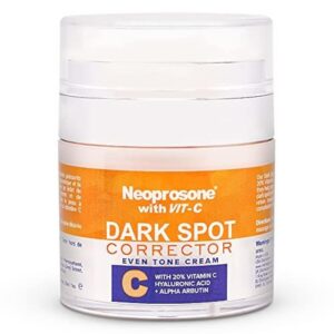 neoprosone 20% vitamin c dark spot corrector cream - 1 fl oz / 30ml - skin brightening gel cream - with hyaluronic acid, vitamin e