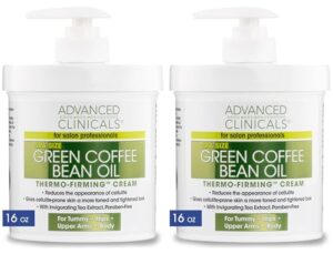 advanced clinicals thermo-firming green coffee bean moisturizer body cream | anti cellulite caffeine firming lotion for legs, arms, & body | skin care products | aging skin tightening cream, 2-pack